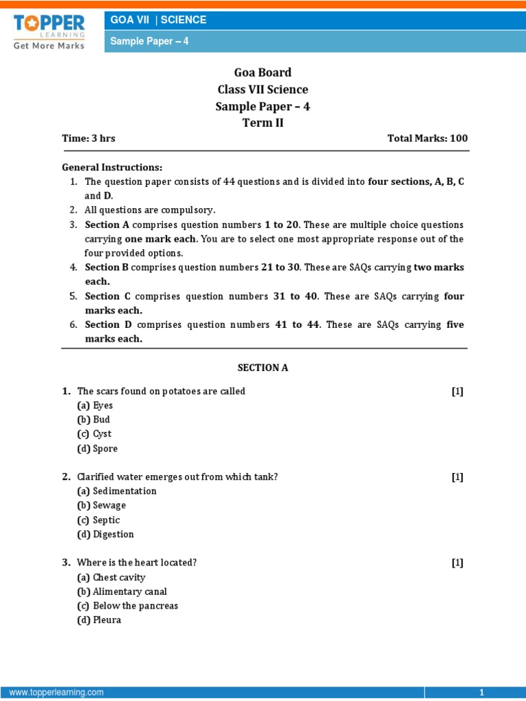 Class 7 Science Sample Paper Goa Board | PDF | Chemical Substances | Mirror