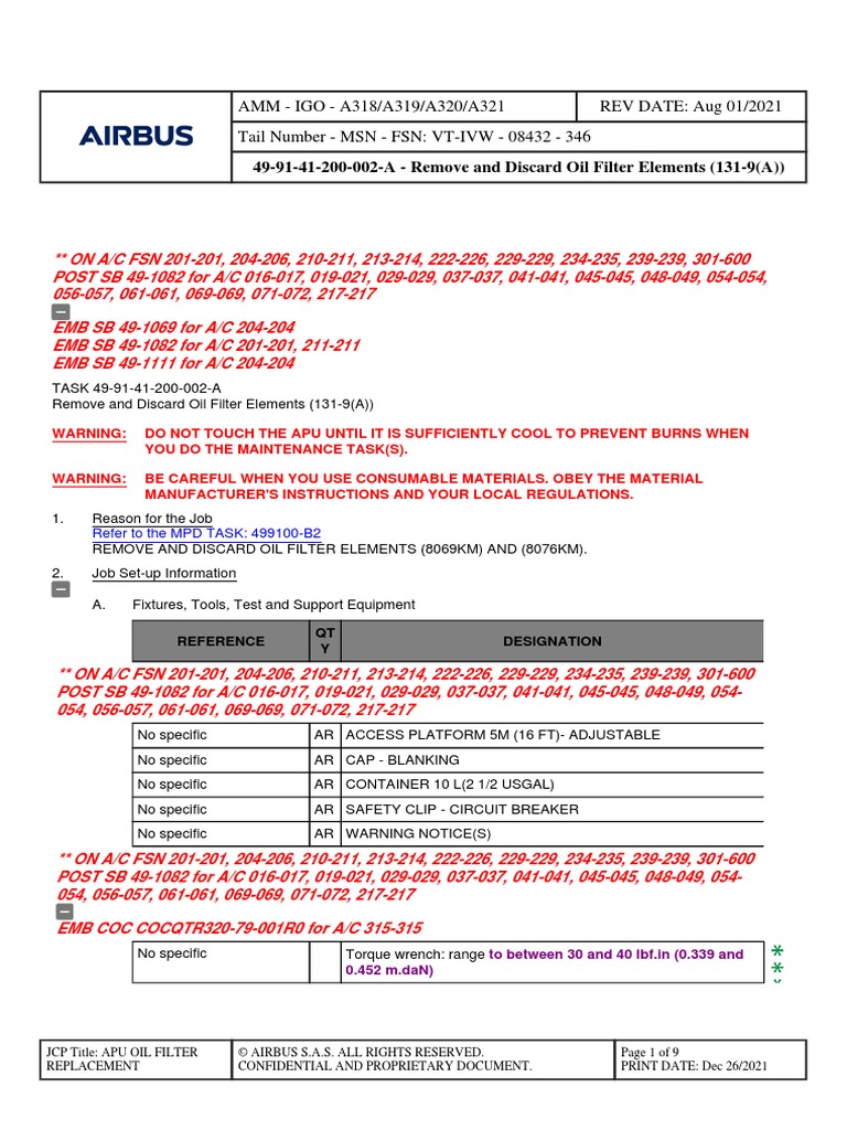 Apu Oil Filter Replacement | PDF | Airbus | Aviation