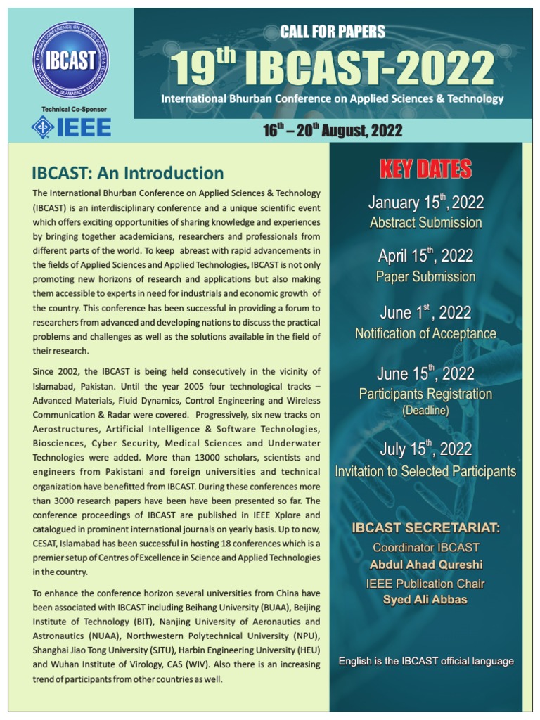 IBCAST 2022: Applied Sciences Conference | PDF | Intelligence (AI ...