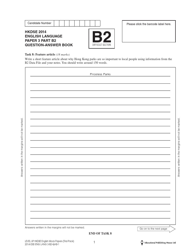 HKDSE 2014 English Language Paper 3 Part B2 Question-Answer Book | PDF