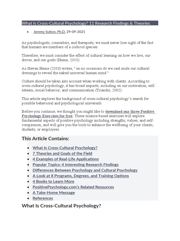 What Is Cross Cultural Psychology | PDF | Psychology | Psychotherapy