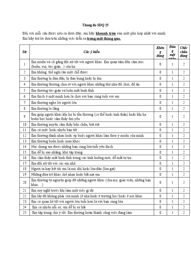 Thang Đo SDQ 25 | PDF