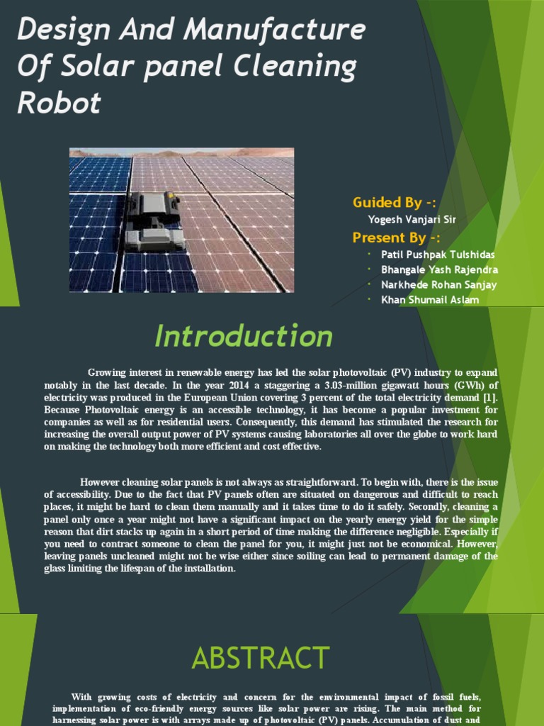 Design and Manufacture of Solar Panel Cleaning Robot | PDF ...