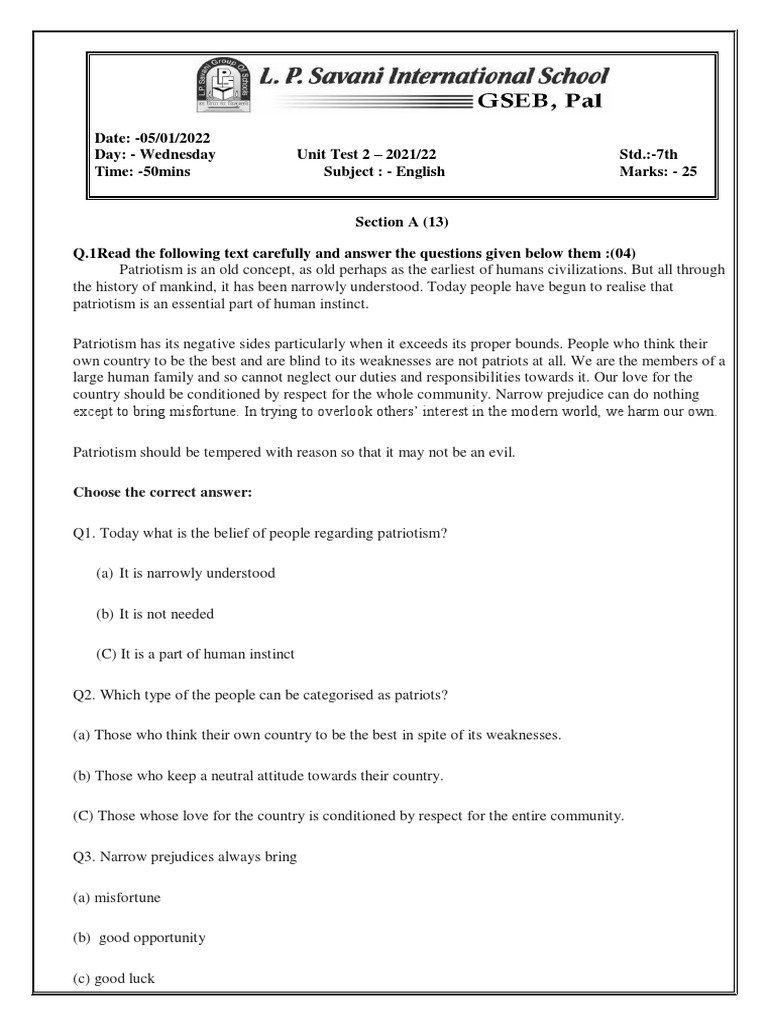 STD 7 English Unit 2 2021-22 | PDF | Linguistics | Grammar