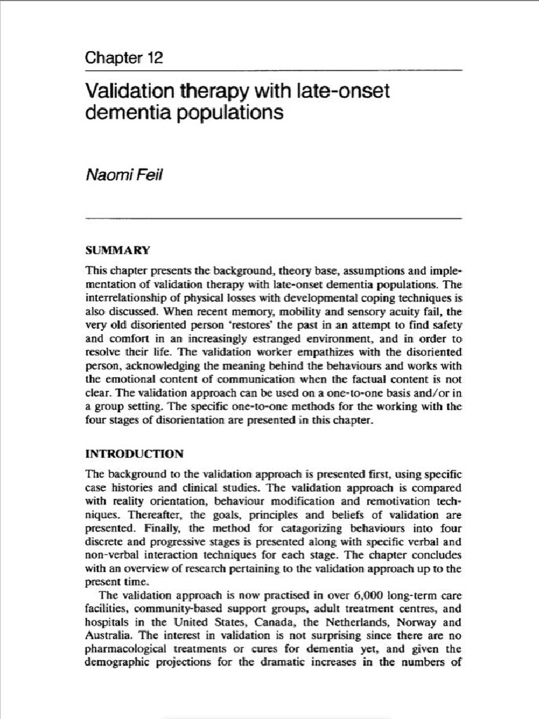 Validation Therapy With Late-Onset Dementia Populations | PDF