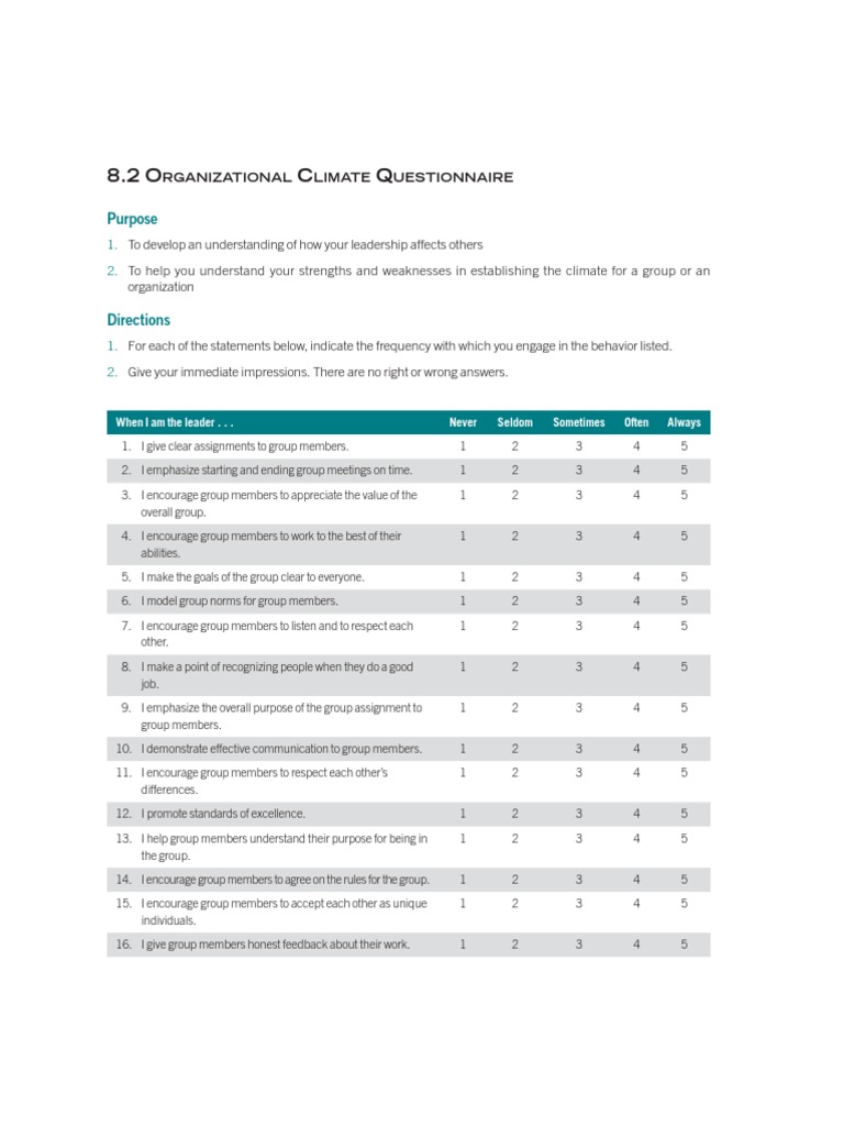 Organizational Climate Questionnaire | PDF | Leadership | Communication