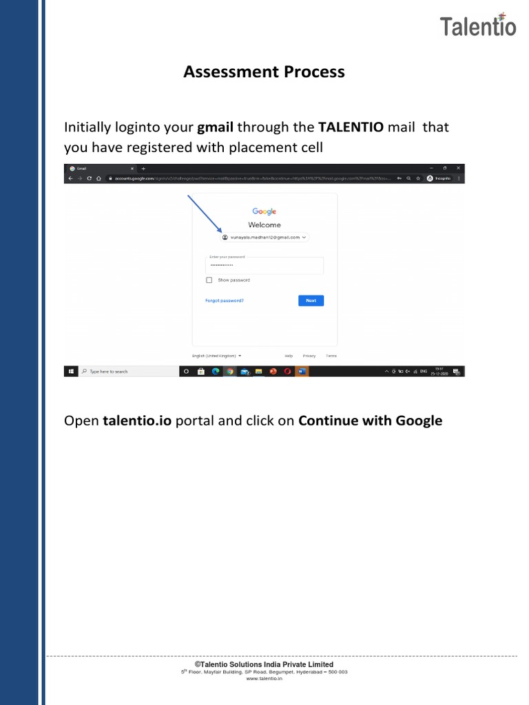 Talentio Login Process & Hackerrank Profile Gmail | PDF | Gmail ...