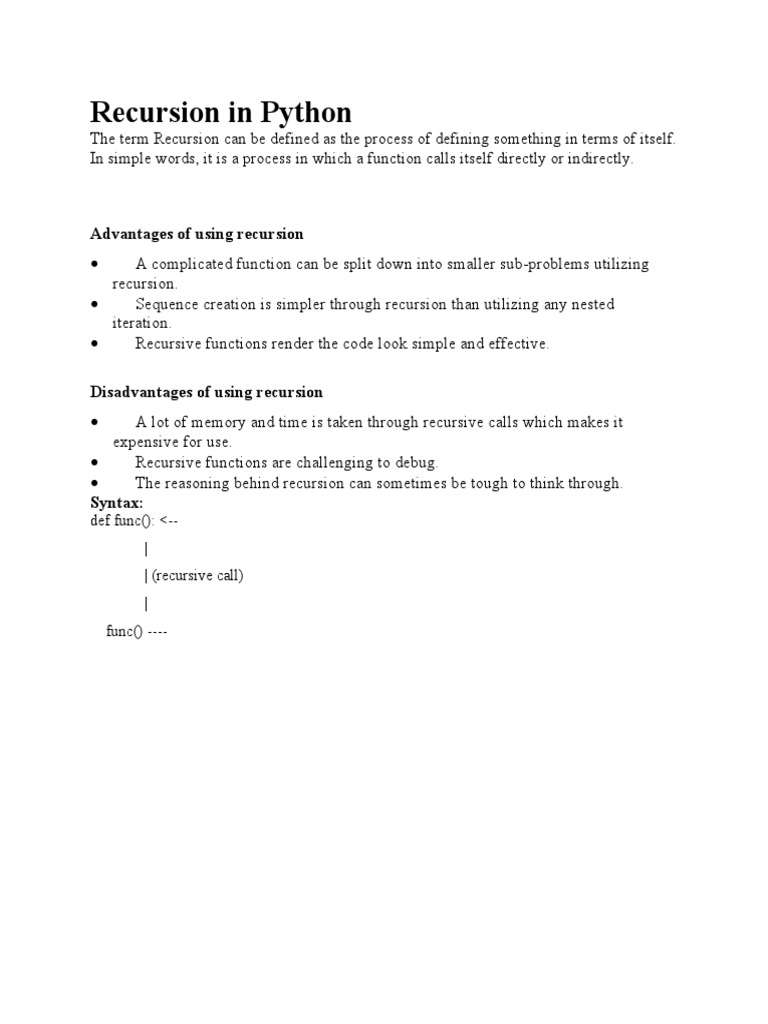 Recursion in Python: Advantages of Using Recursion | PDF | Subroutine | Recursion