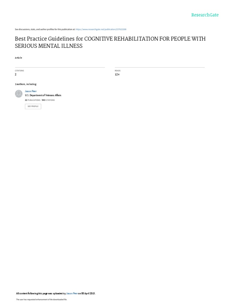 Best Practice Guidelines For COGNITIVE REHABILITAT | PDF | Mental ...