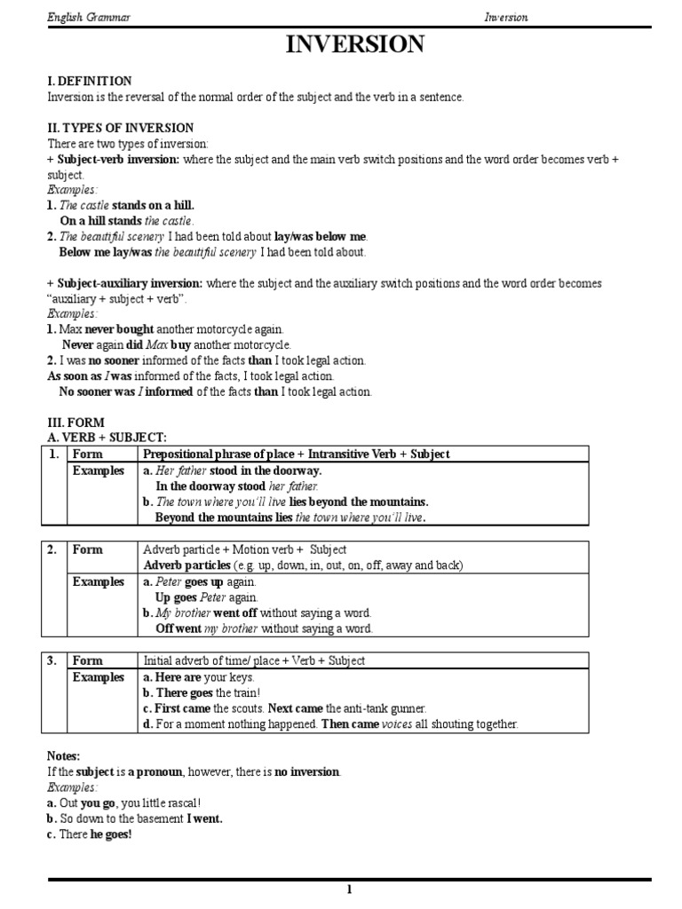 Understanding English Inversion Rules | PDF | Subject (Grammar) | Verb