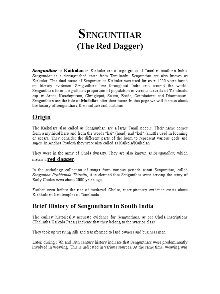 SENGUNTHAR | PDF | Tamil Nadu | South India