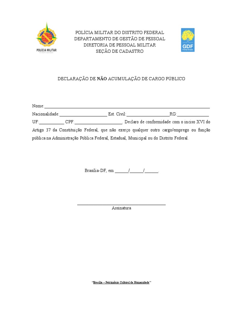 Declaração de Não Acumulação de Cargo | PDF