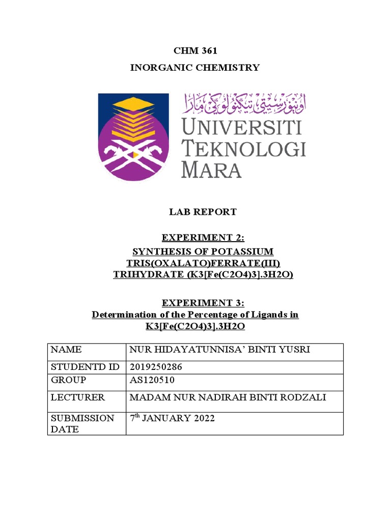 CHM 361 Inorganic Chemistry | PDF | Filtration | Hydrogen Peroxide