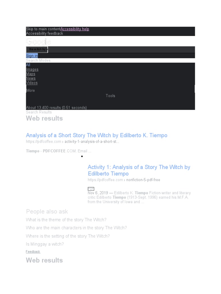 Web Results: Analysis of A Short Story The Witch by Edilberto K. Tiempo ...