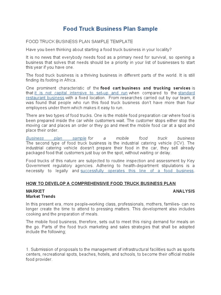 Food Truck Business Plan Sample | PDF | Food Truck | Foods