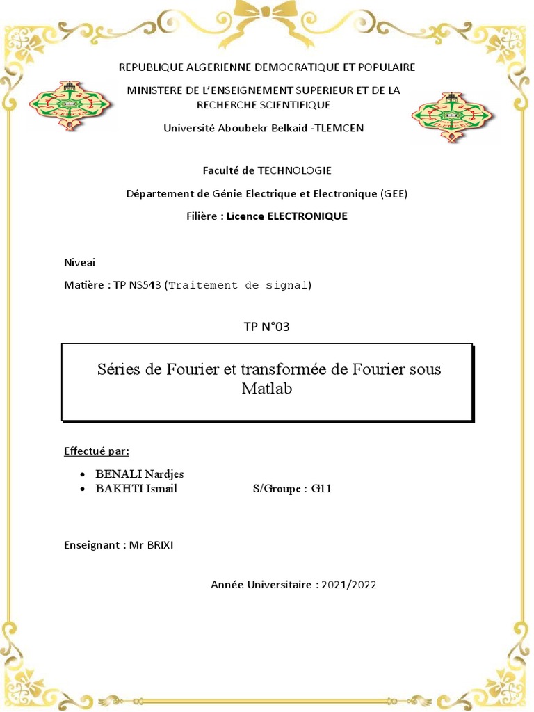 tp03 BENALI BEKHTI | PDF | Transformation de Fourier | Transformation ...