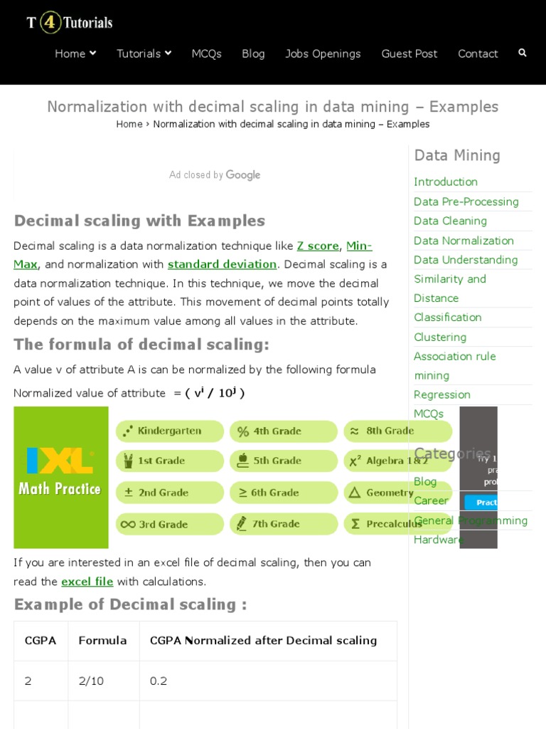 Normalization With Decimal Scaling in Data Mining - Examples Data ...