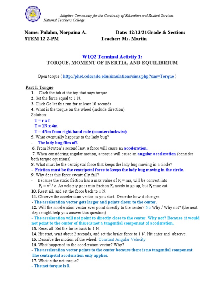 Torque, Moment of Inertia, and Equilibrium | Download Free PDF ...