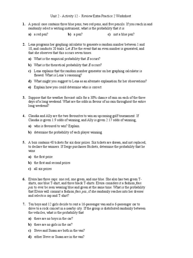 Unit 2 - Activity 12 - Review Extra Practice 2 Worksheet | PDF ...