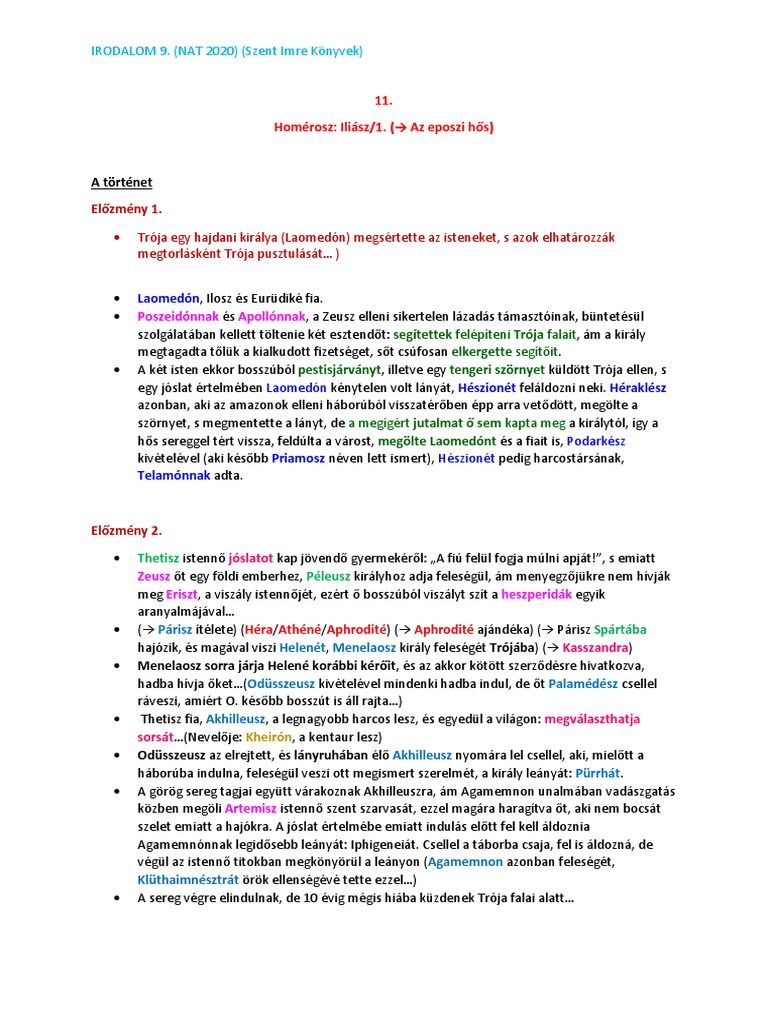 011 - Homerosz - Iliasz - 1 - Az - Eposz - Hos - IROD - 9 - NAT - 2020 | PDF