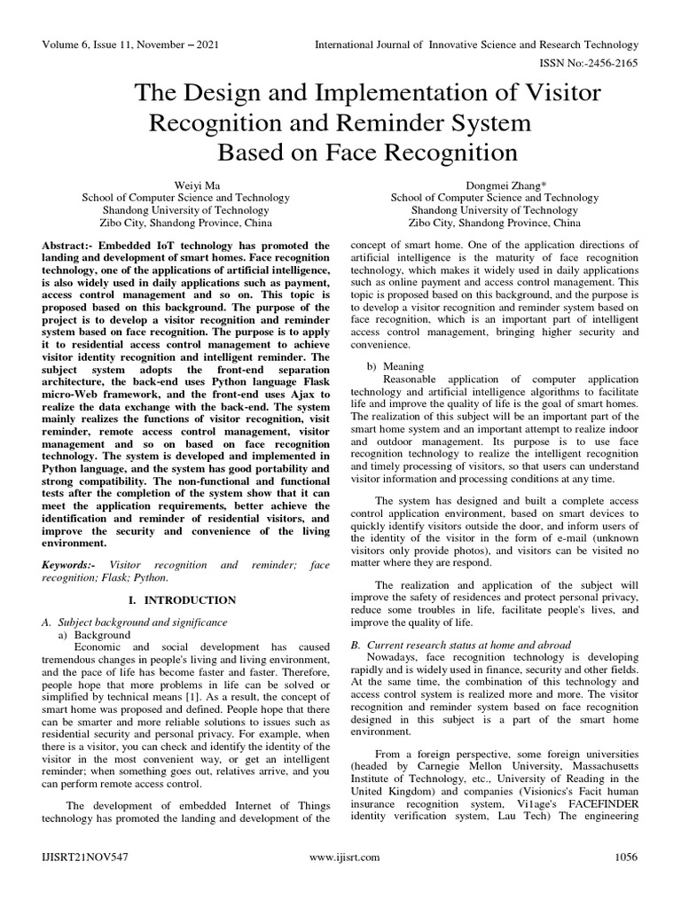 The Design and Implementation of Visitor Recognition and Reminder ...