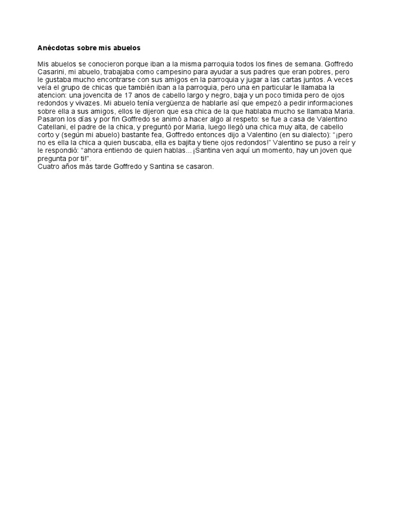 Anécdotas Sobre Mis Abuelos | PDF
