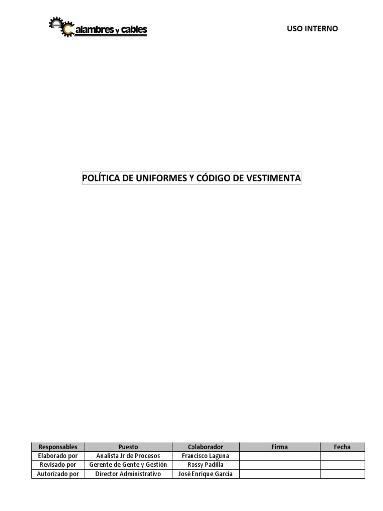 AC-GG-GG-POL-004 Política de Uniformes y Código de Vestimenta | PDF ...