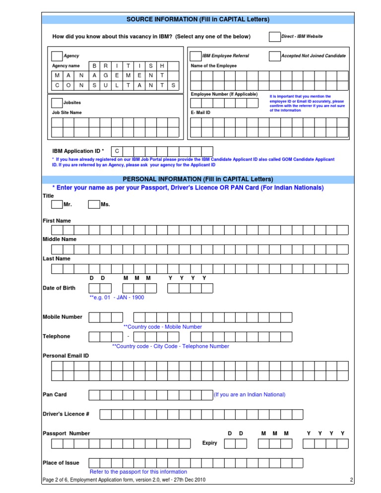 IBM Employment Application Form | Government And Personhood | Labour