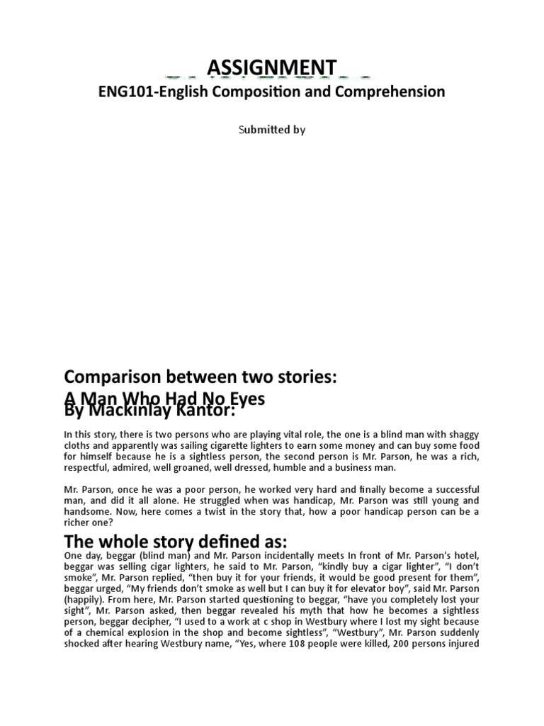 Comparison Between Two Stories A Man Who Had No Eyes and Pirani | PDF