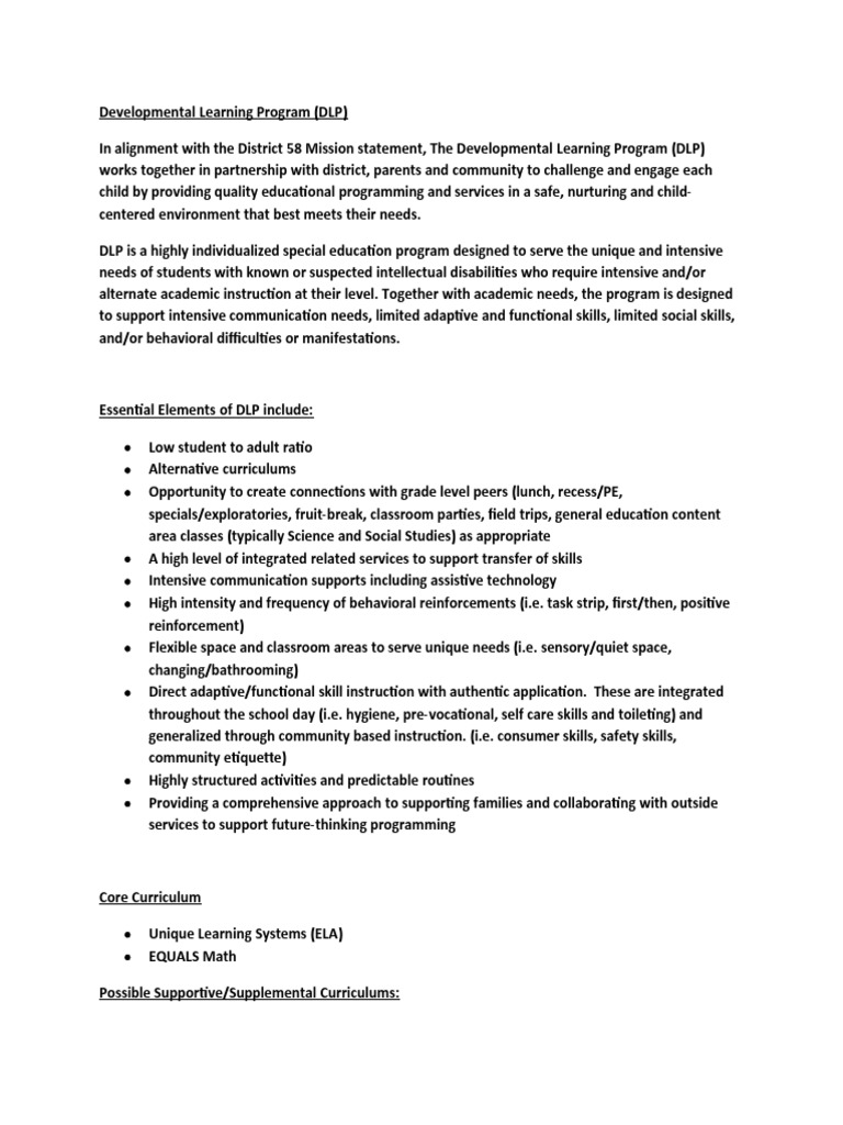 Developmental Learning Program Overview | PDF | Curriculum | Special ...