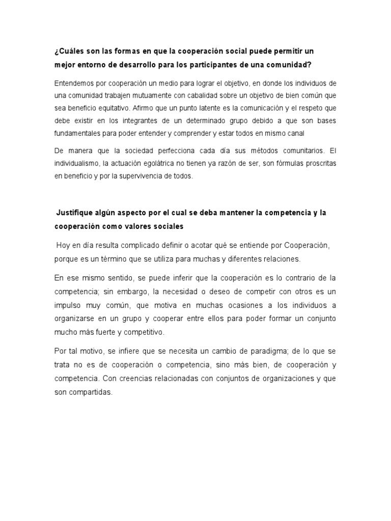 Cuáles Son Las Formas en Que La Cooperación Social Puede Permitir Un ...