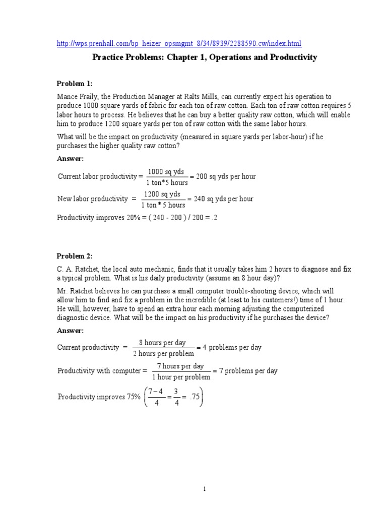 Operations and Productivity Practice Problems | PDF | Labour Economics | Gallon