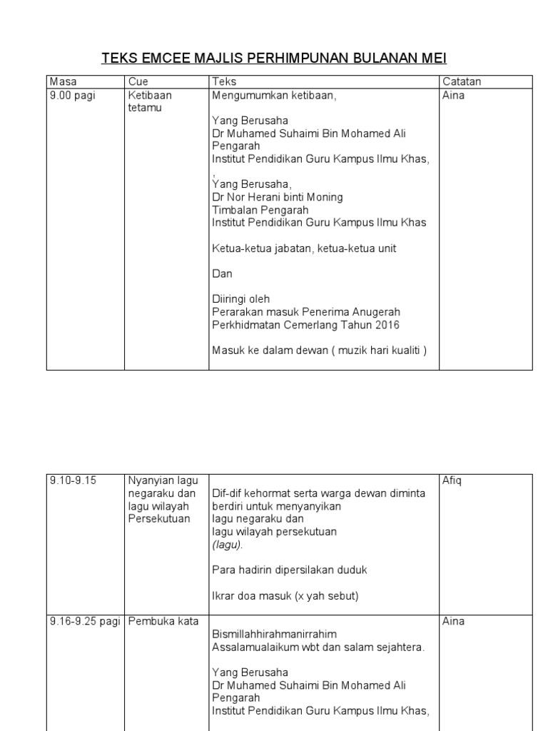 Teks Emcee Majlis Perhimpunan Bulanan Mac | PDF