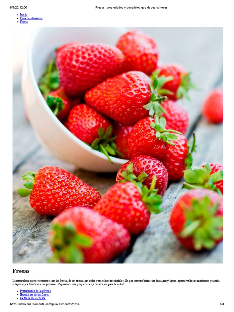 Fresas - Propiedades y Beneficios Que Debes Conocer | PDF | Vitamina ...