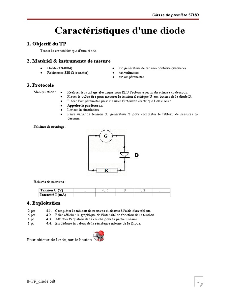 Caractéristiques D'une Diode: 1. Objectif Du TP | PDF | Méthodes et ...