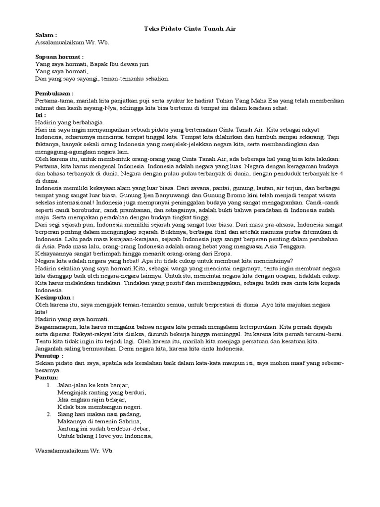 Teks Pidato Cinta Tanah Air | PDF