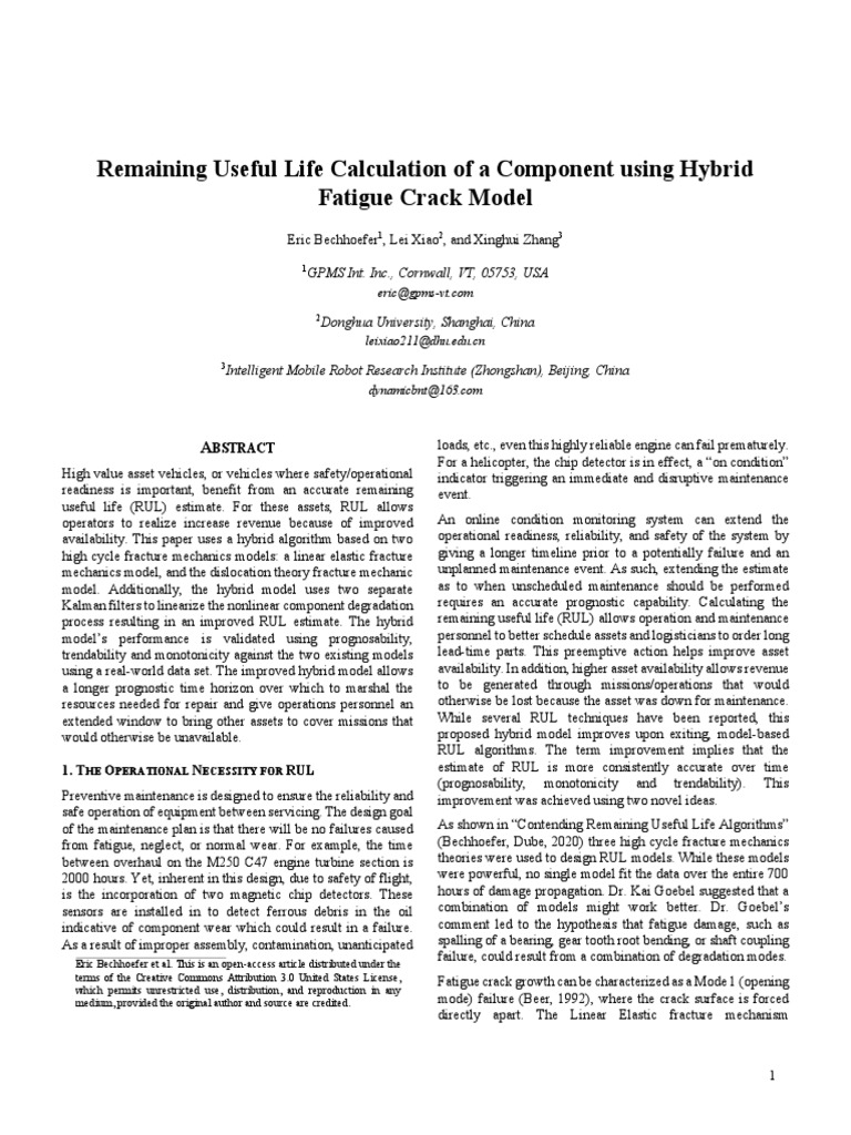 Remaining Useful Life Calculation of A Component Using Hybrid Fatigue ...