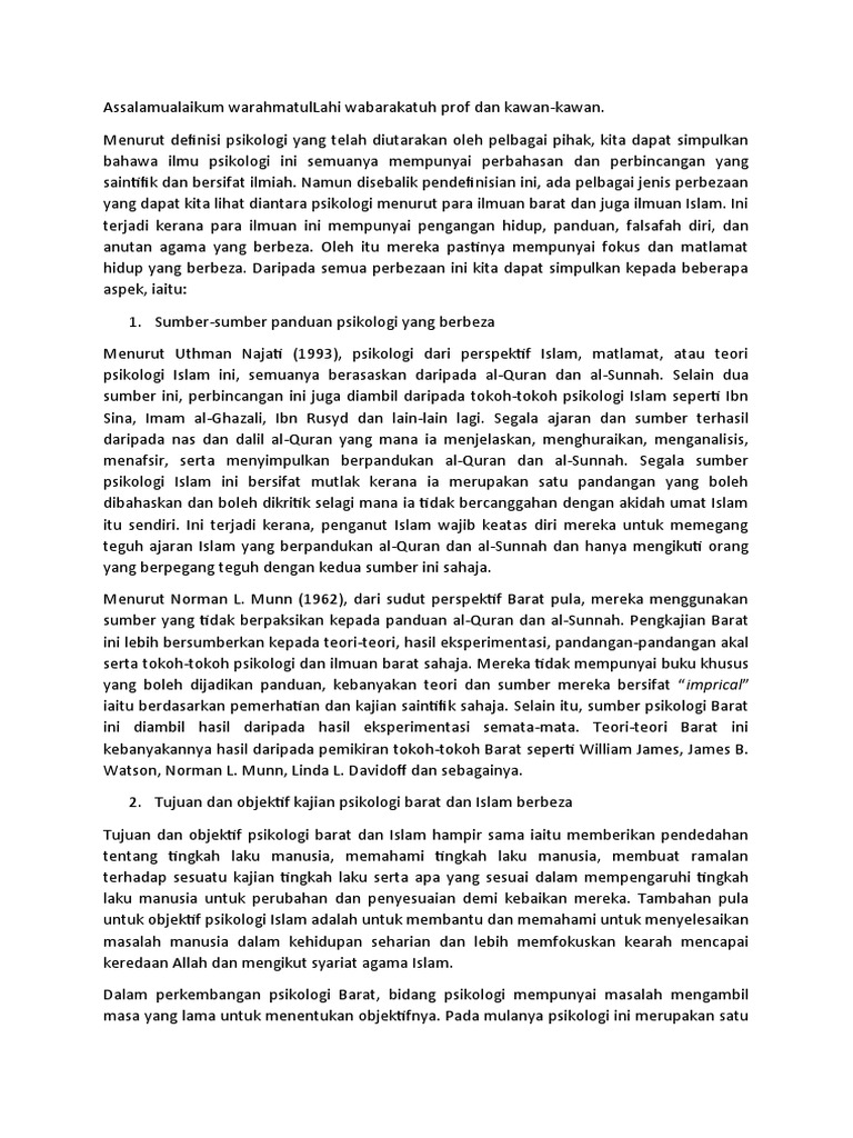 Perbezaan Psikologi Islam & Barat | PDF | Pengembangan Diri | Sains & Matematika