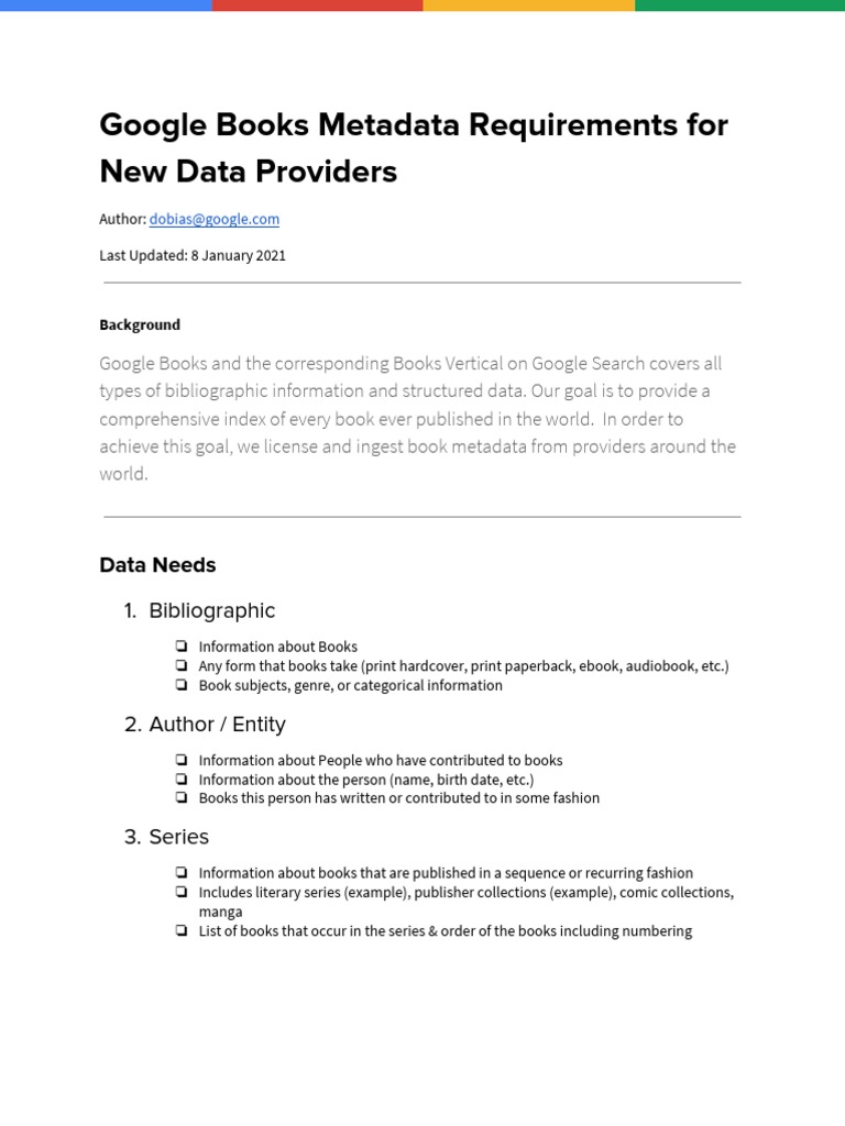 Google Books Metadata Requirements For New Data Providers | PDF | Books ...