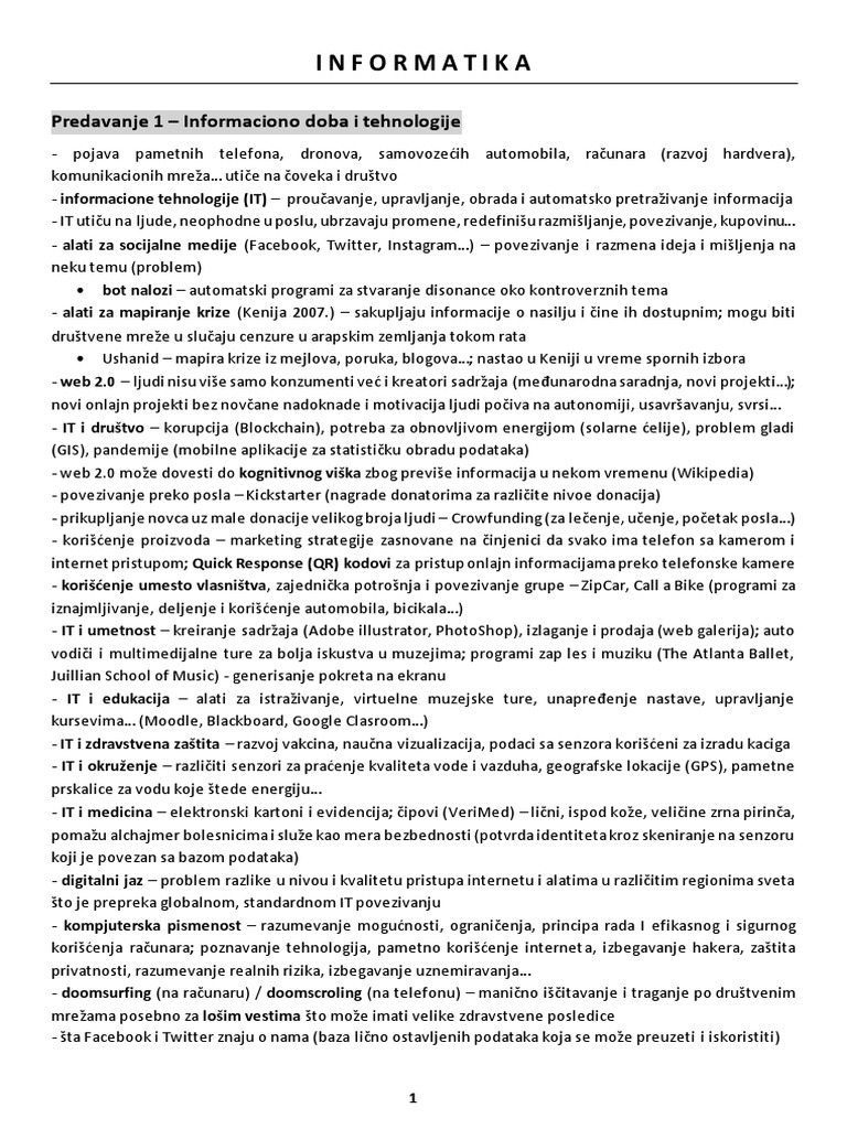 Informatika - Skripta Za Ispit | PDF