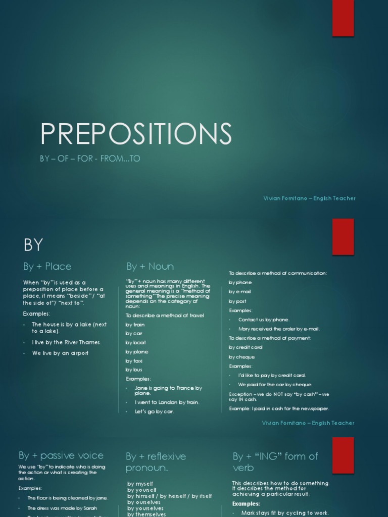 Prepositions by From... To of | PDF | English Language | Grammar
