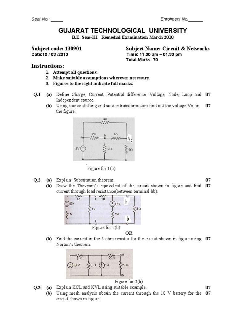 130901-1 Circuit & Networks Gtu 3rd Sem Paper | PDF | Electrical ...