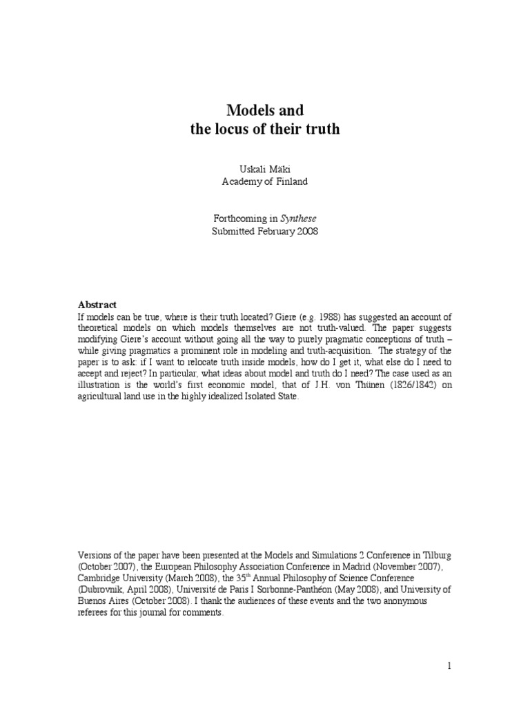 Maki - Models and The Locus of Their Truth | PDF | Truth | Pragmatism