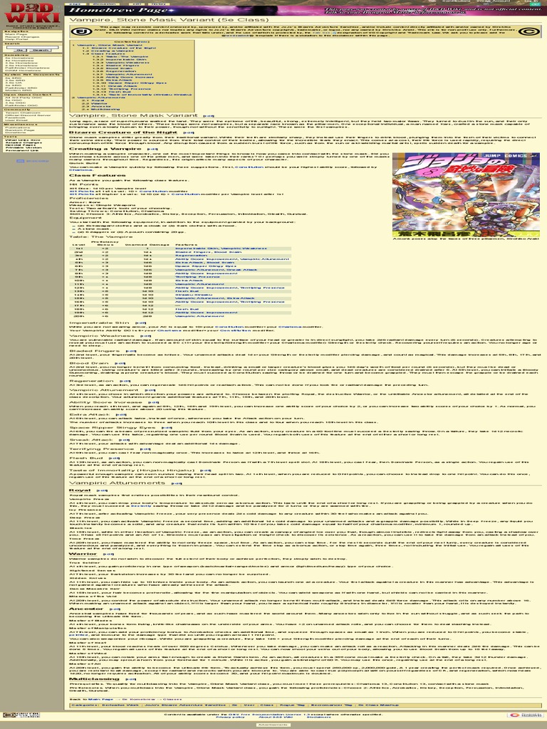 Vampire, Stone Mask Variant (5e Class) | PDF