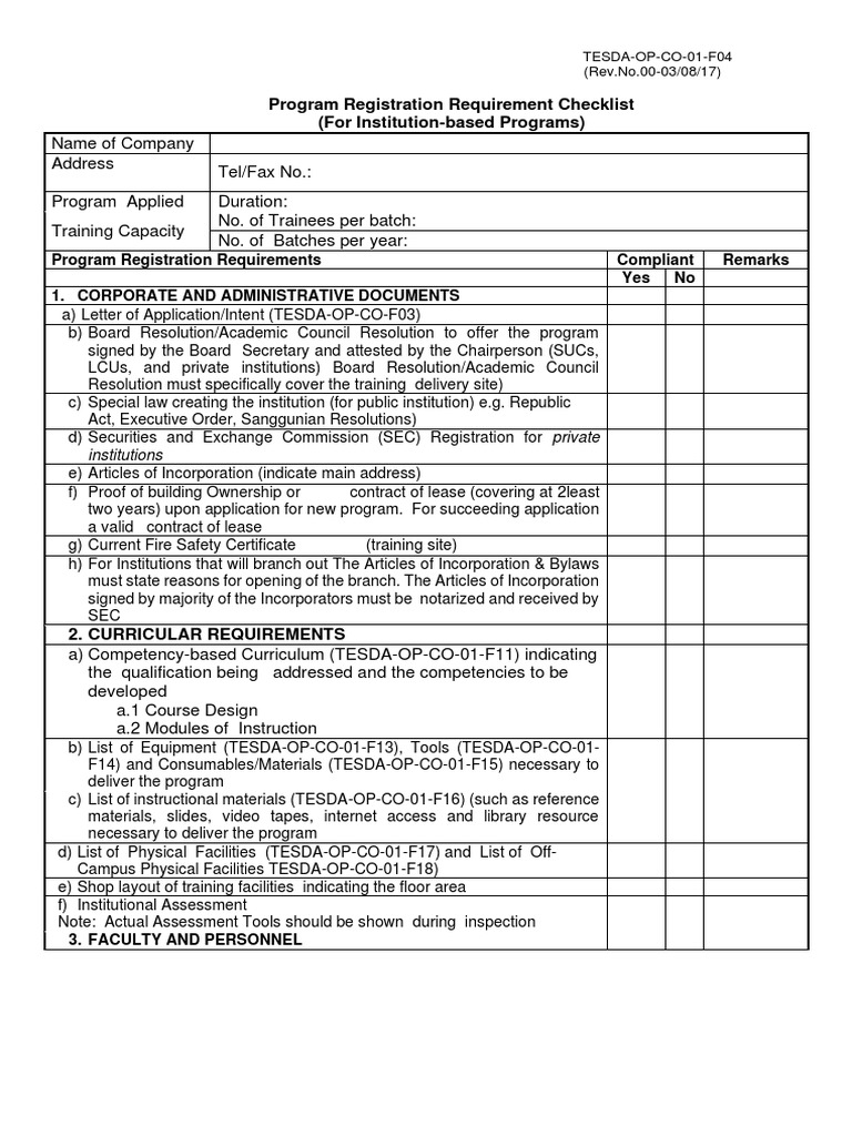Program Registration Requirement Checklist | PDF | Fee | Notary Public
