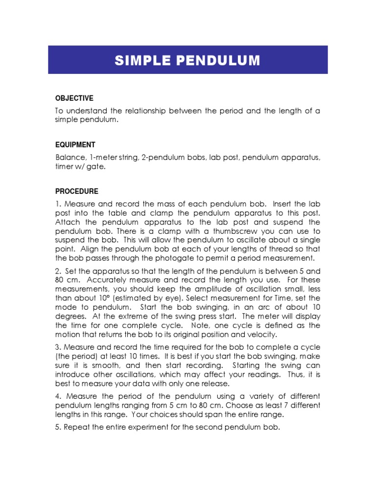 Simple Pendulum Rev 09102019 | PDF | Pendulum | Applied And Interdisciplinary Physics