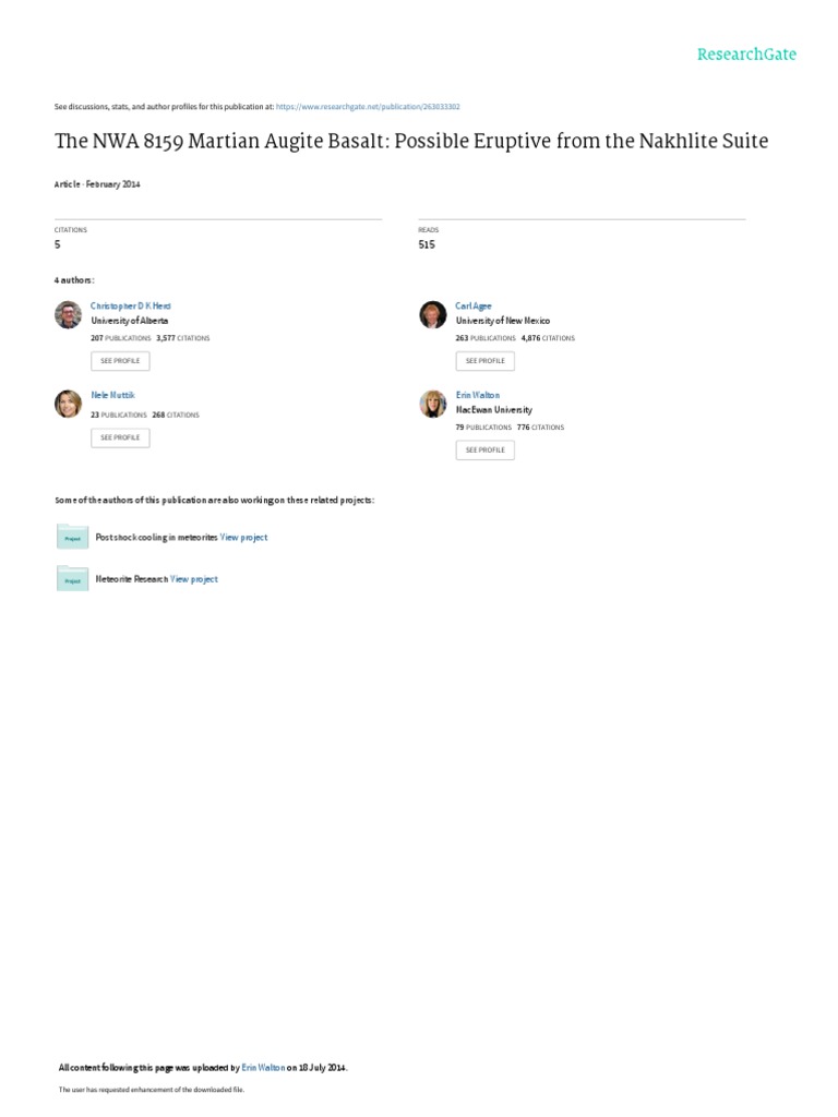 NWA 8159 Martian Augite Basalt Analysis | PDF | Magma | Lava