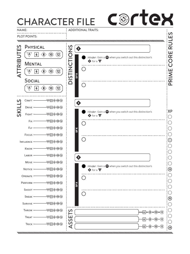 Cortex - Prime - Core Rules - Character - Sheet - (Form-Fillable) | PDF