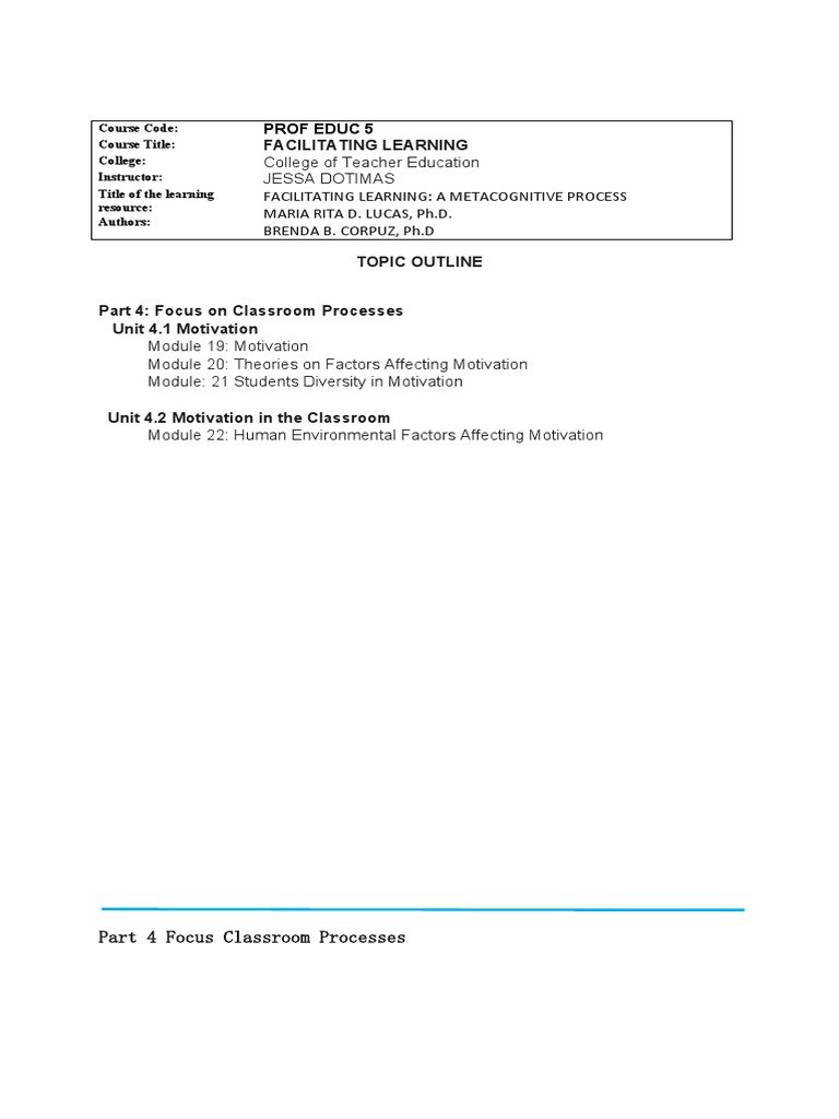 Facilitating Learning Prof Educ 5 Pdf Motivational Motivation