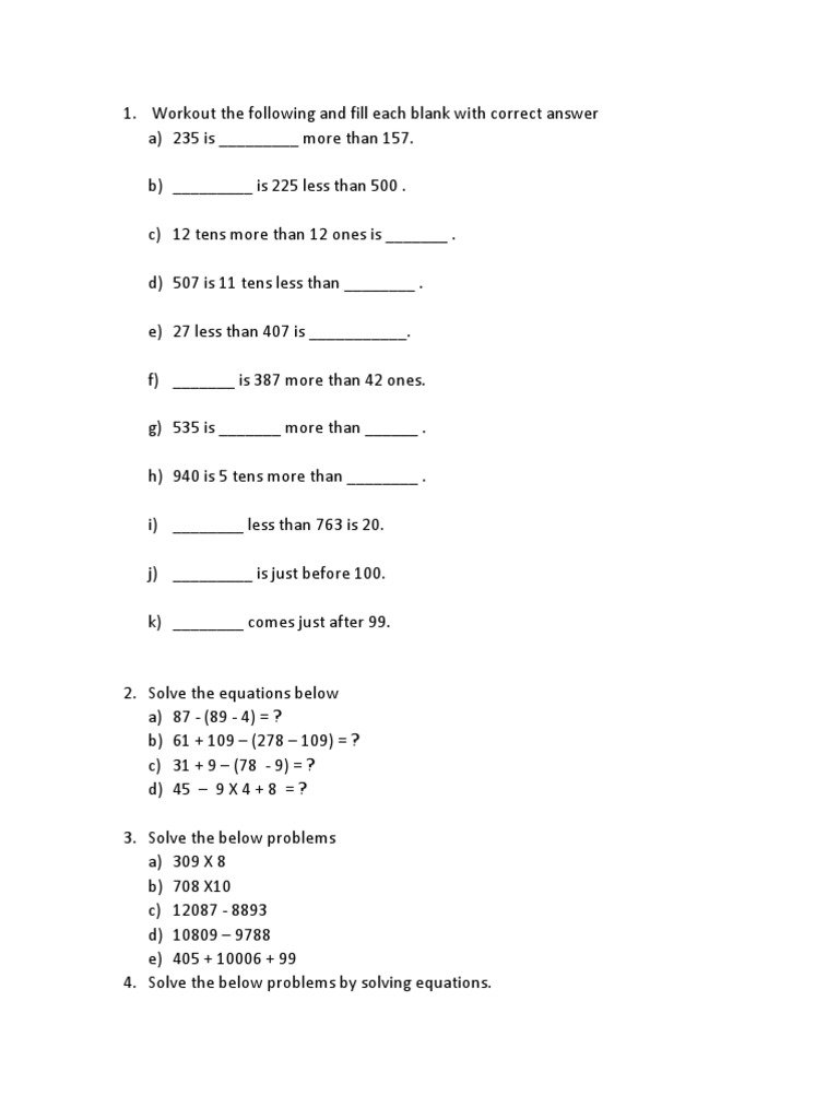 Math Problems and Equations Worksheet | PDF | Teaching Methods & Materials